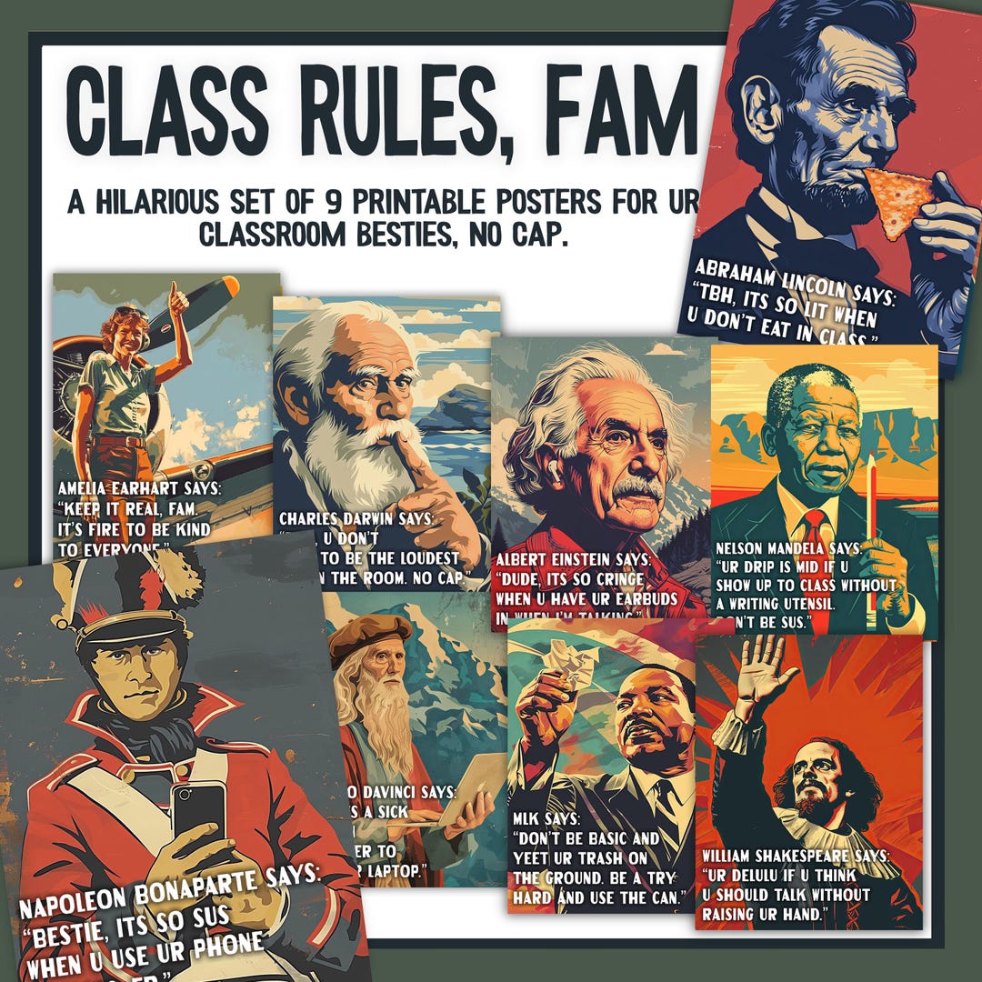 Funny World History Class Rules Posters | Social Studies Slang Bulletin ...