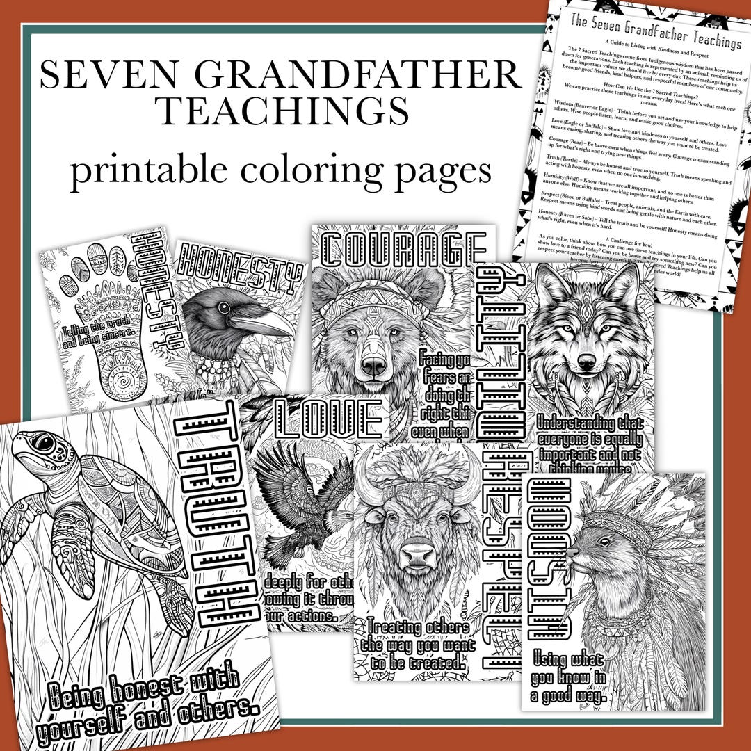 7 Sacred Teachings Coloring Pages | Indigenous Wisdom for Kids | Seven ...