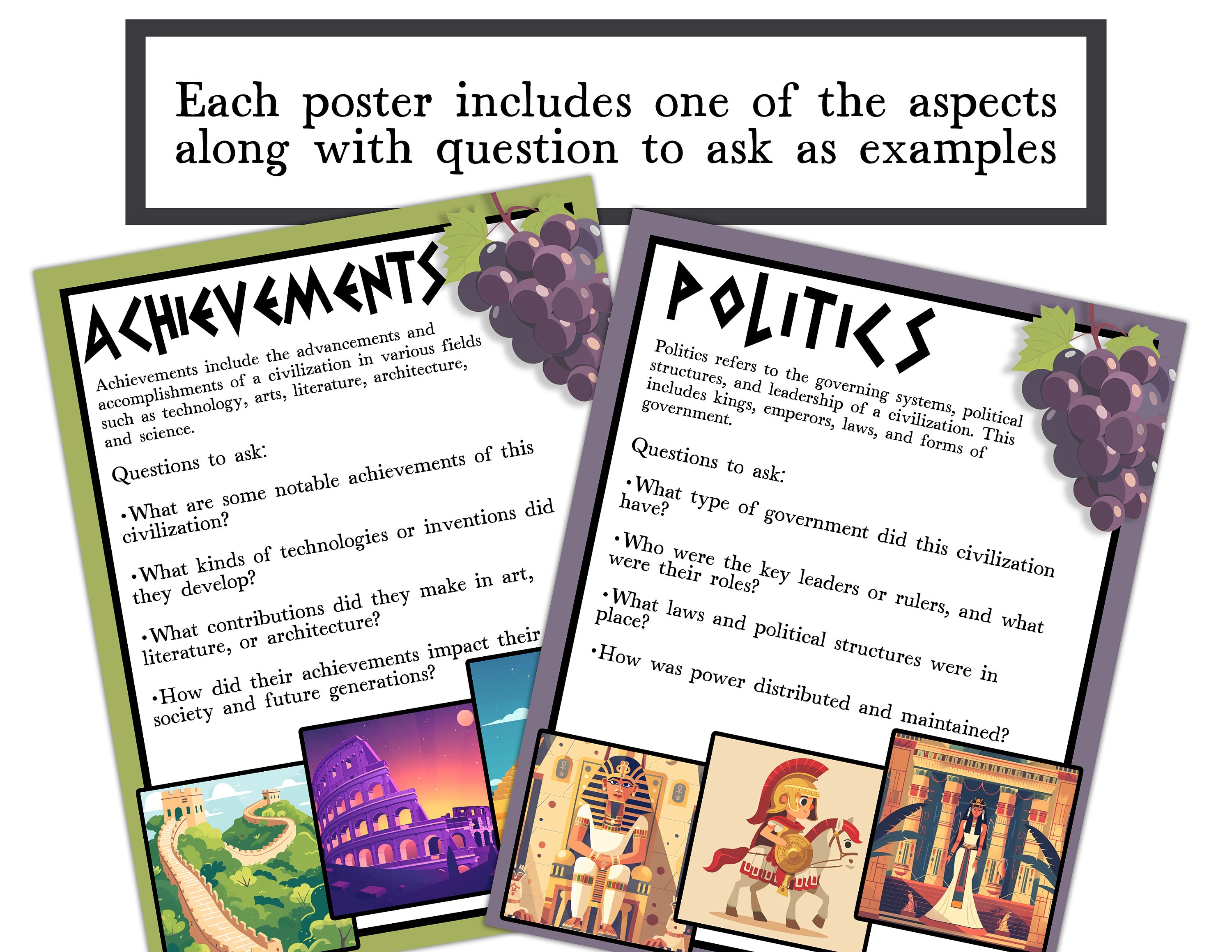 G.R.A.P.E.S. Ancient Civilizations Posters | History Bulletin Board Set ...