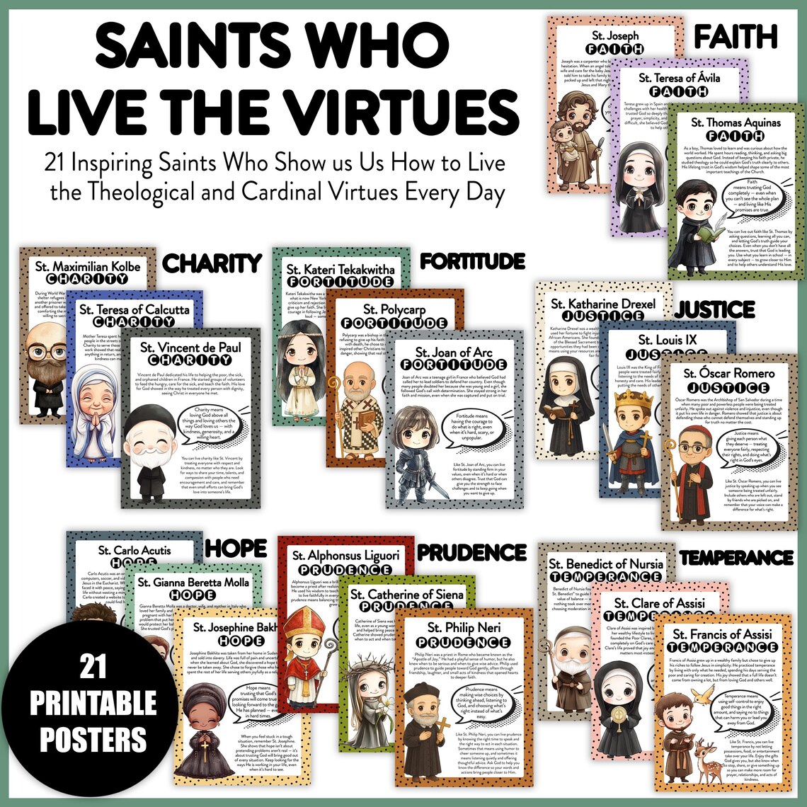 Saint Virtues Bulletin Board Set | Catholic Saints Theological and ...