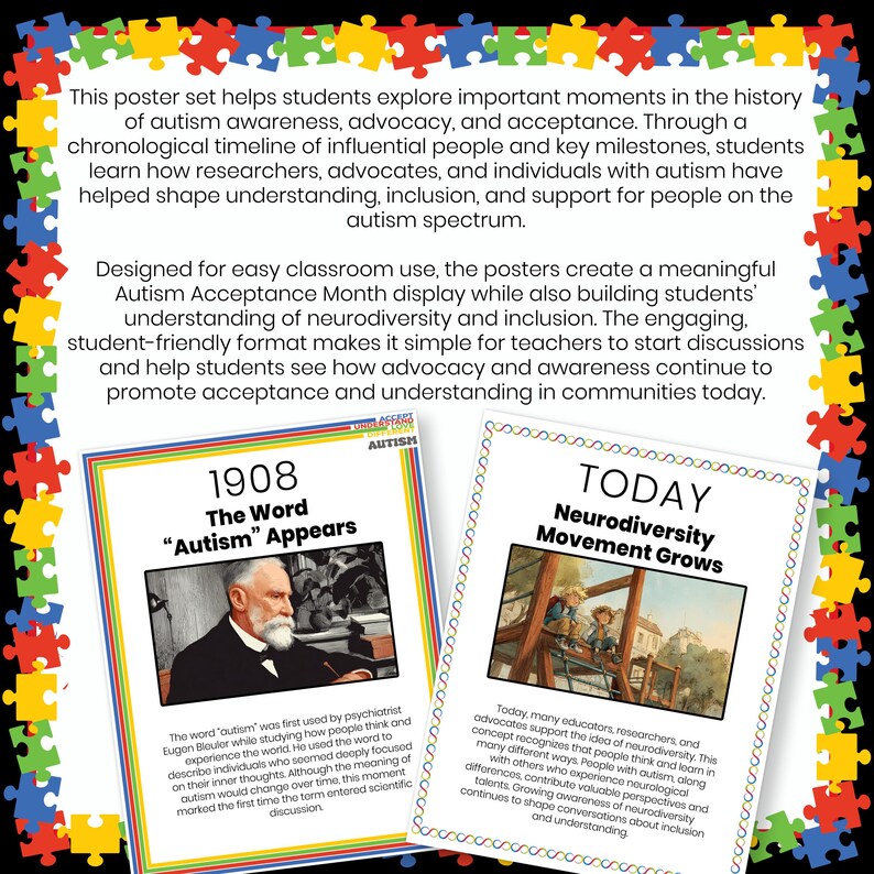 Autism Acceptance Month Timeline Posters | Autism History Bulletin ...