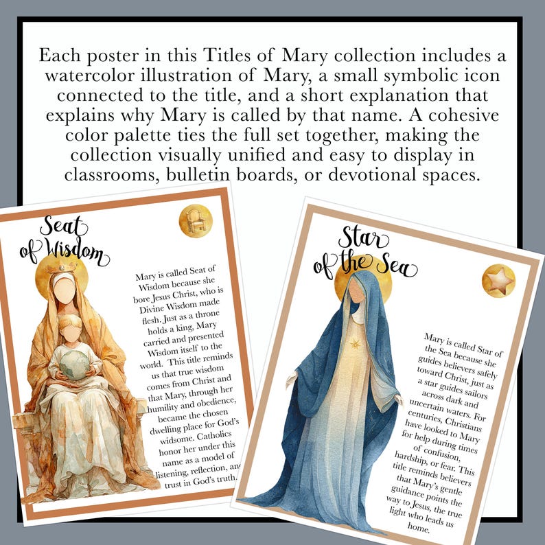 Titles of Mary Bulletin Board Poster Set | Catholic Marian Posters With ...