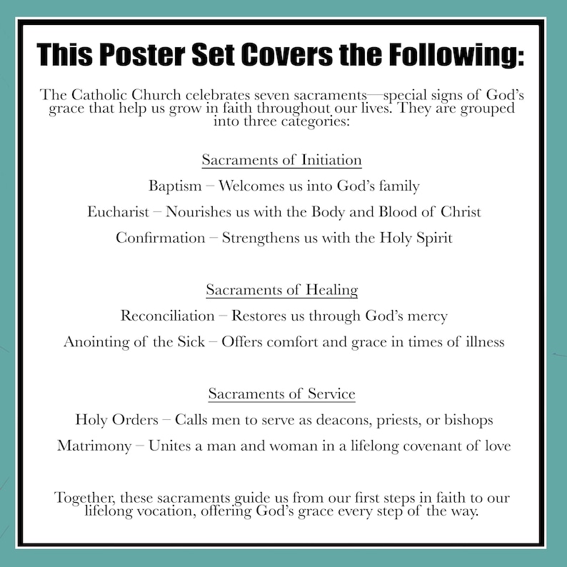 7 Sacraments Bulletin Board | Catholic Classroom Poster Set | Religious ...