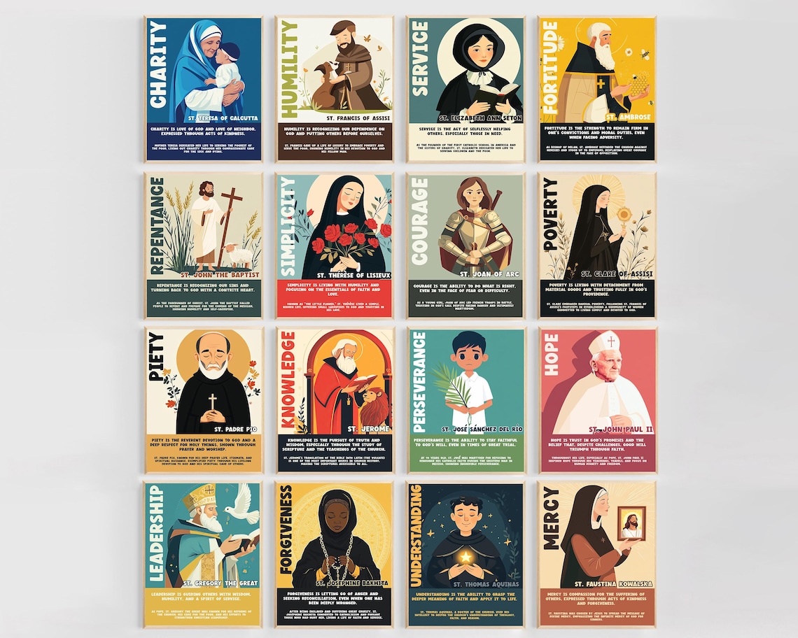 Catholic Saints Virtues Poster Set | Religious Teacher Lent Posters ...