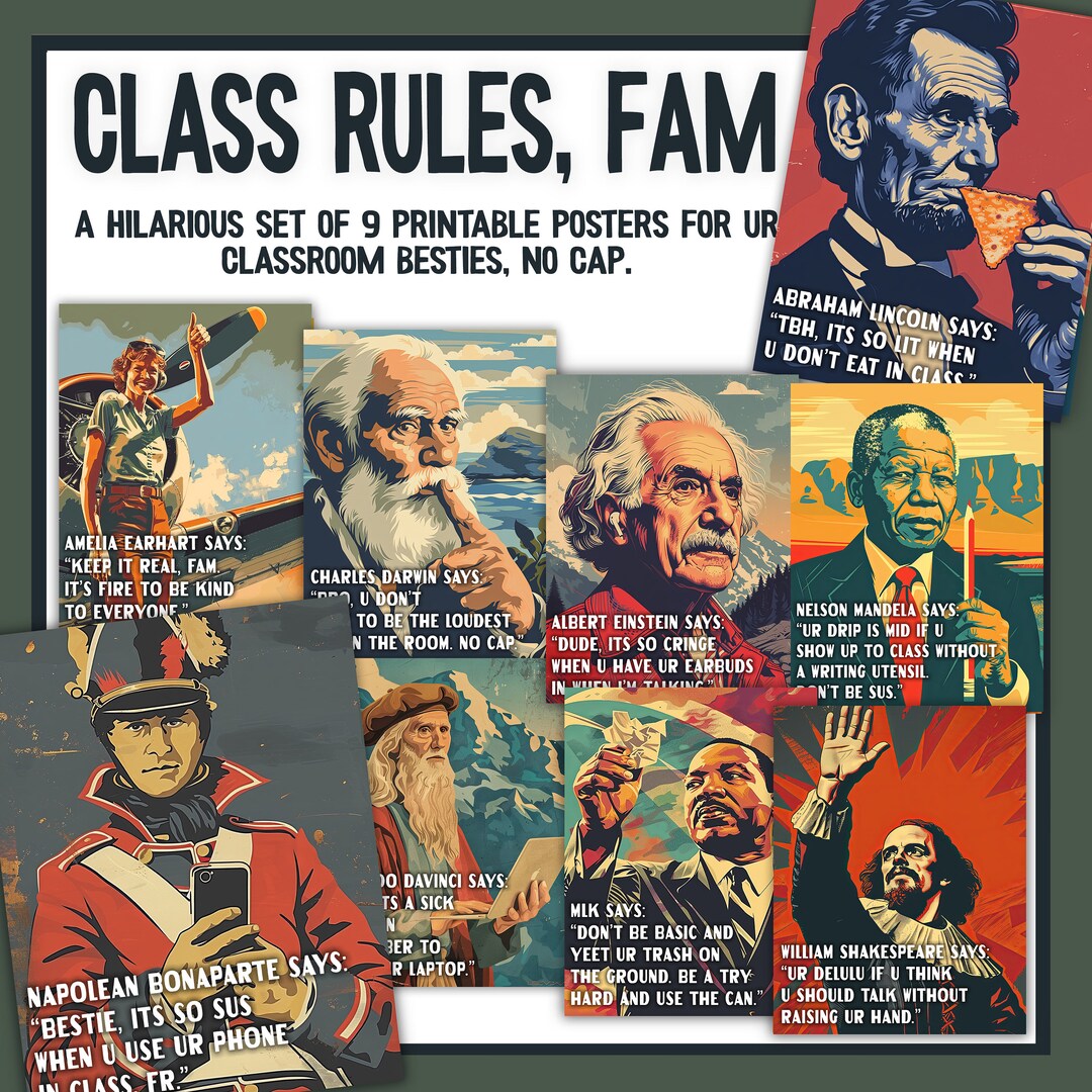 Funny World History Class Rules Posters Social Studies Slang Bulletin ...