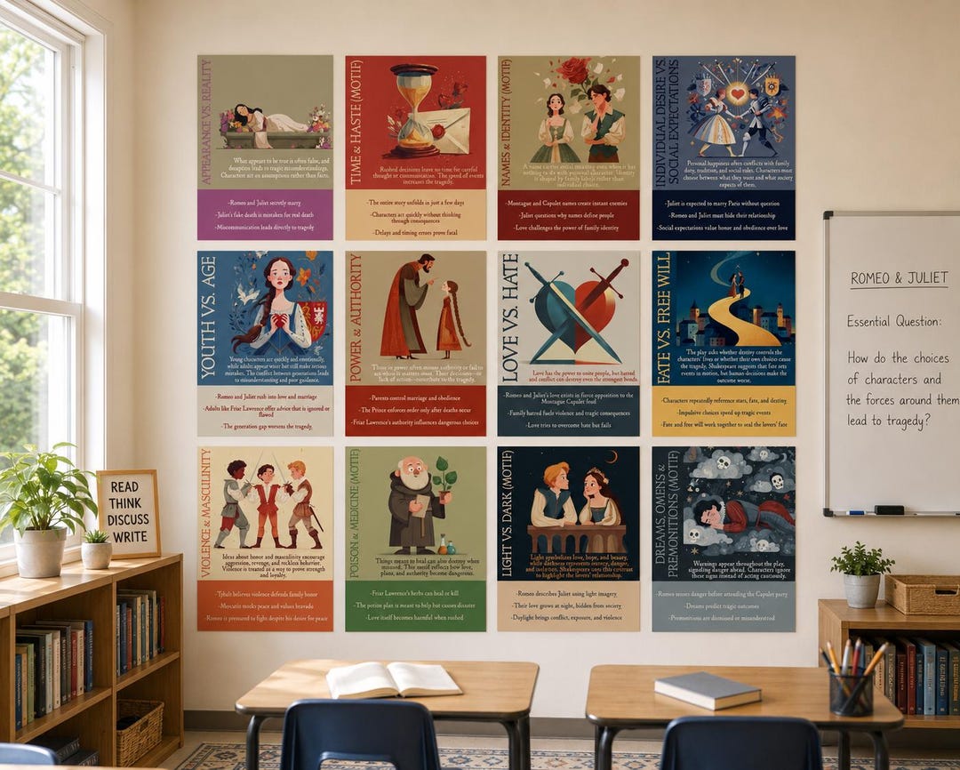 Shakespeare Romeo and Juliet Themes & Motifs Posters | Literature ...