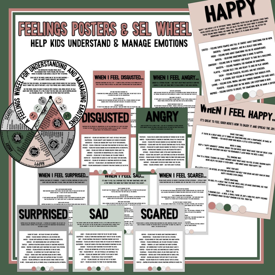 Feelings Posters & SEL Emotion Wheel | Coping Strategies Bulletin Board ...