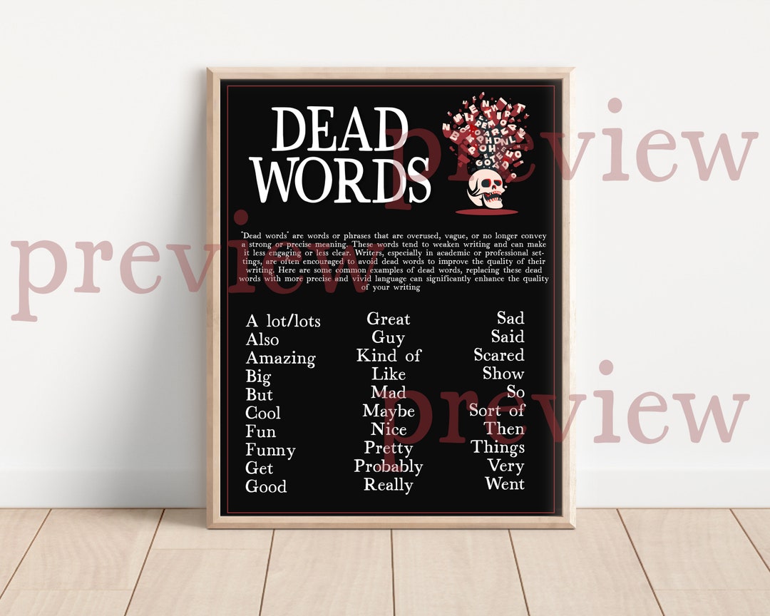 English Classroom Poster Dead Words Skull Writing Printable Poster ...