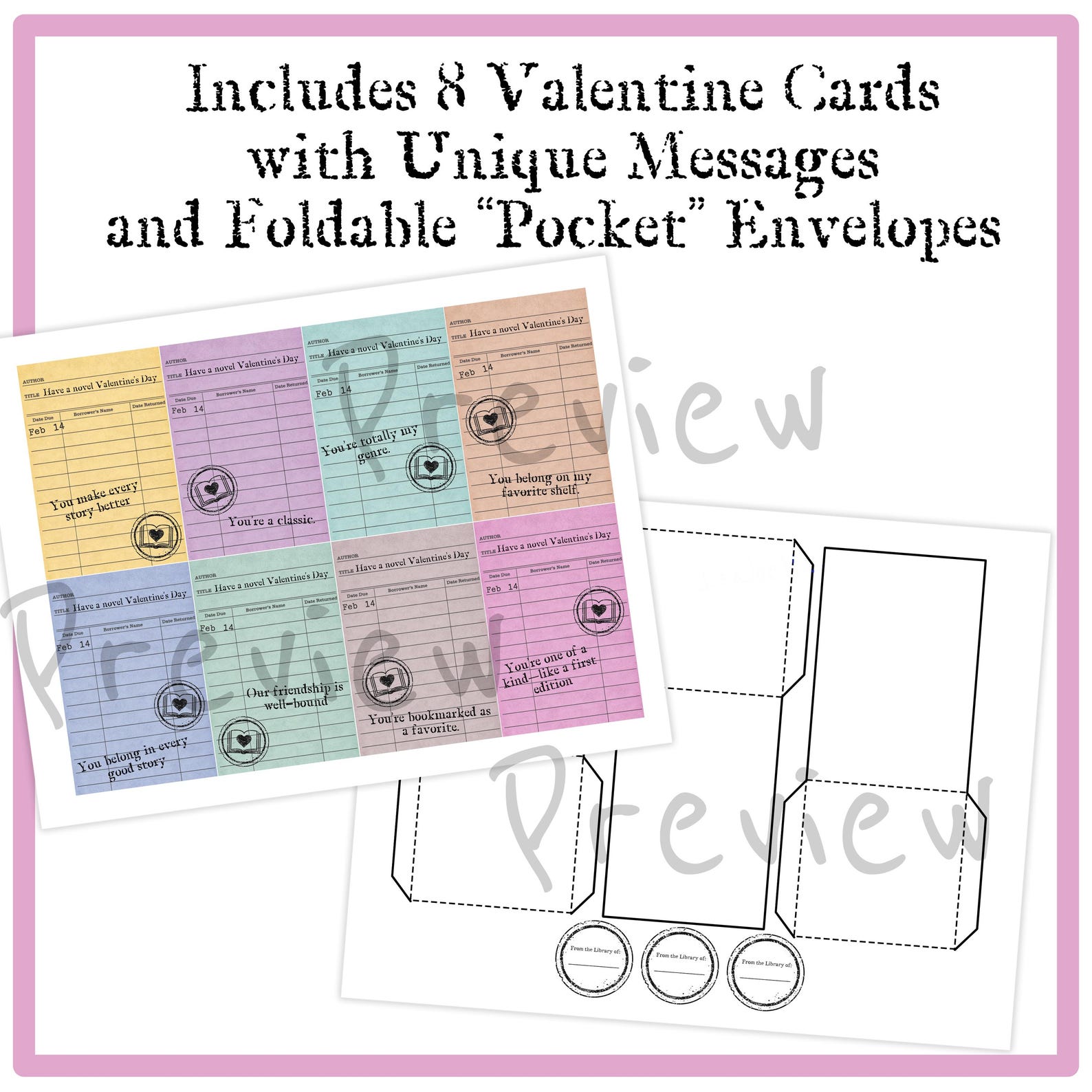 Book Lover Valentine Cards | Library Book Check Out Card Valentines ...
