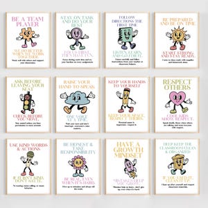 Retro Classroom Rules Poster Set | Vintage Character Behavior ...