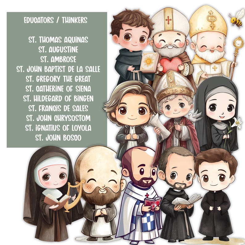 Catholic Saints Clipart Bundle, Printable Saint Illustrations for Kids ...