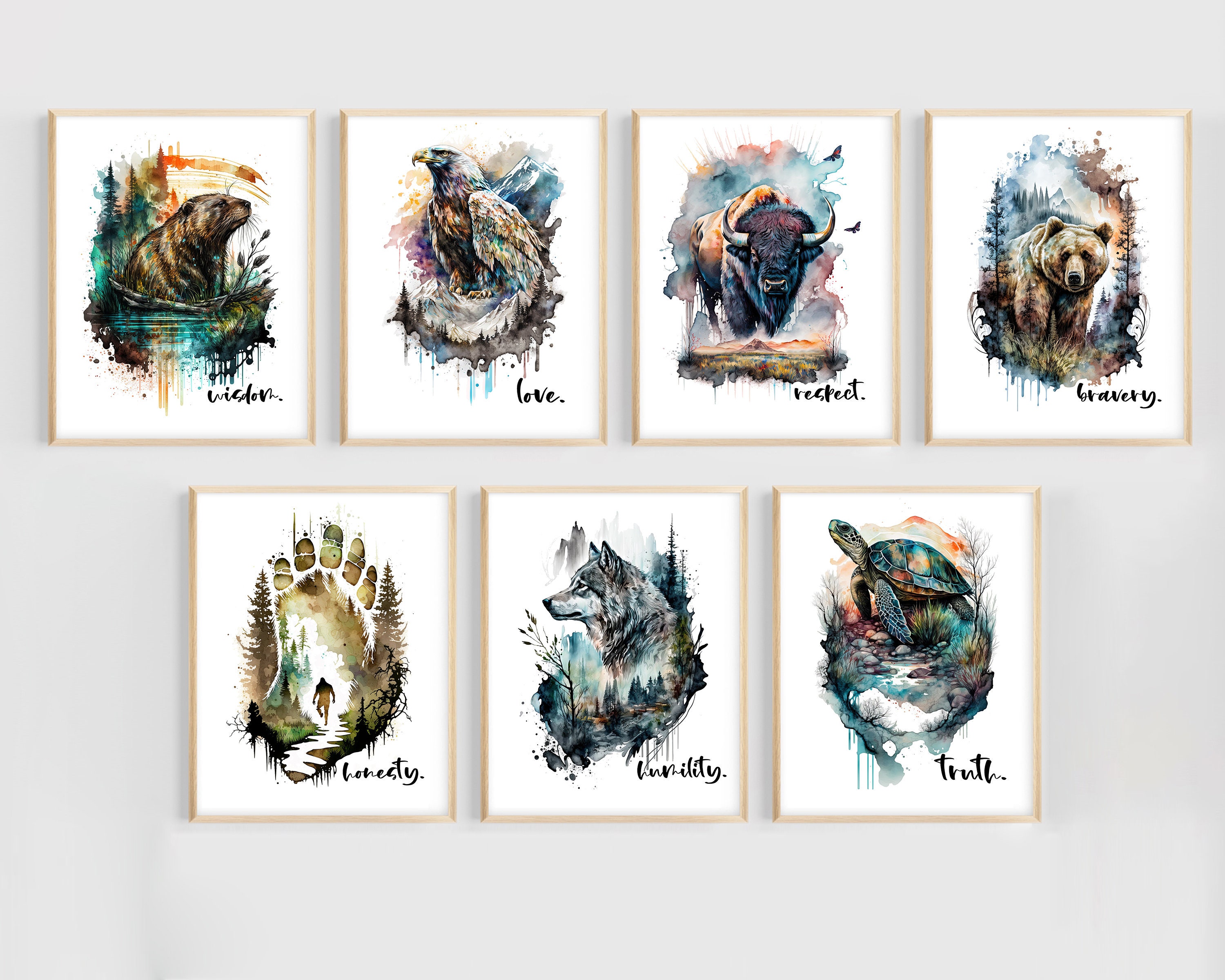 Seven Grandfather Teachings Poster Set | Indigenous Animals Watercolor ...