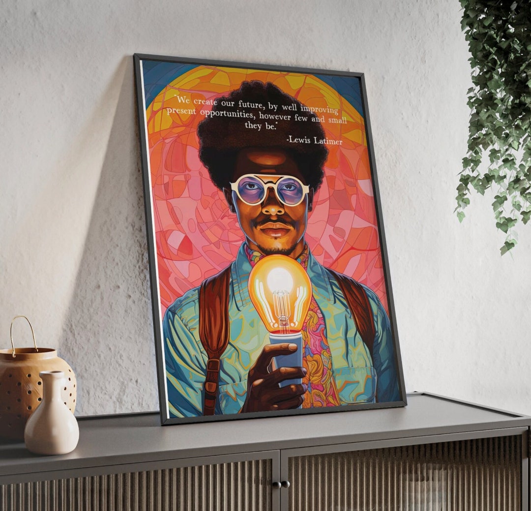 Lewis Latimer Digital Art Print | Black History Month Lightbulb ...