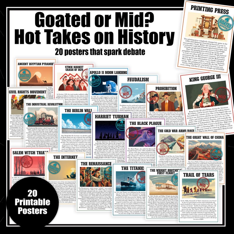 History Bulletin Board Set | Goated or Mid History Posters | 20 Funny ...