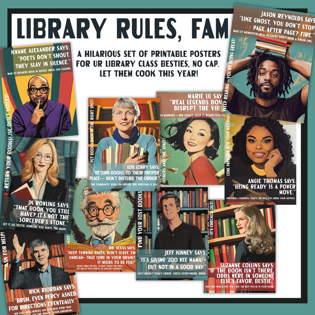 Funny Slang Library Rules Posters | Middle School Gen Alpha Tween ...