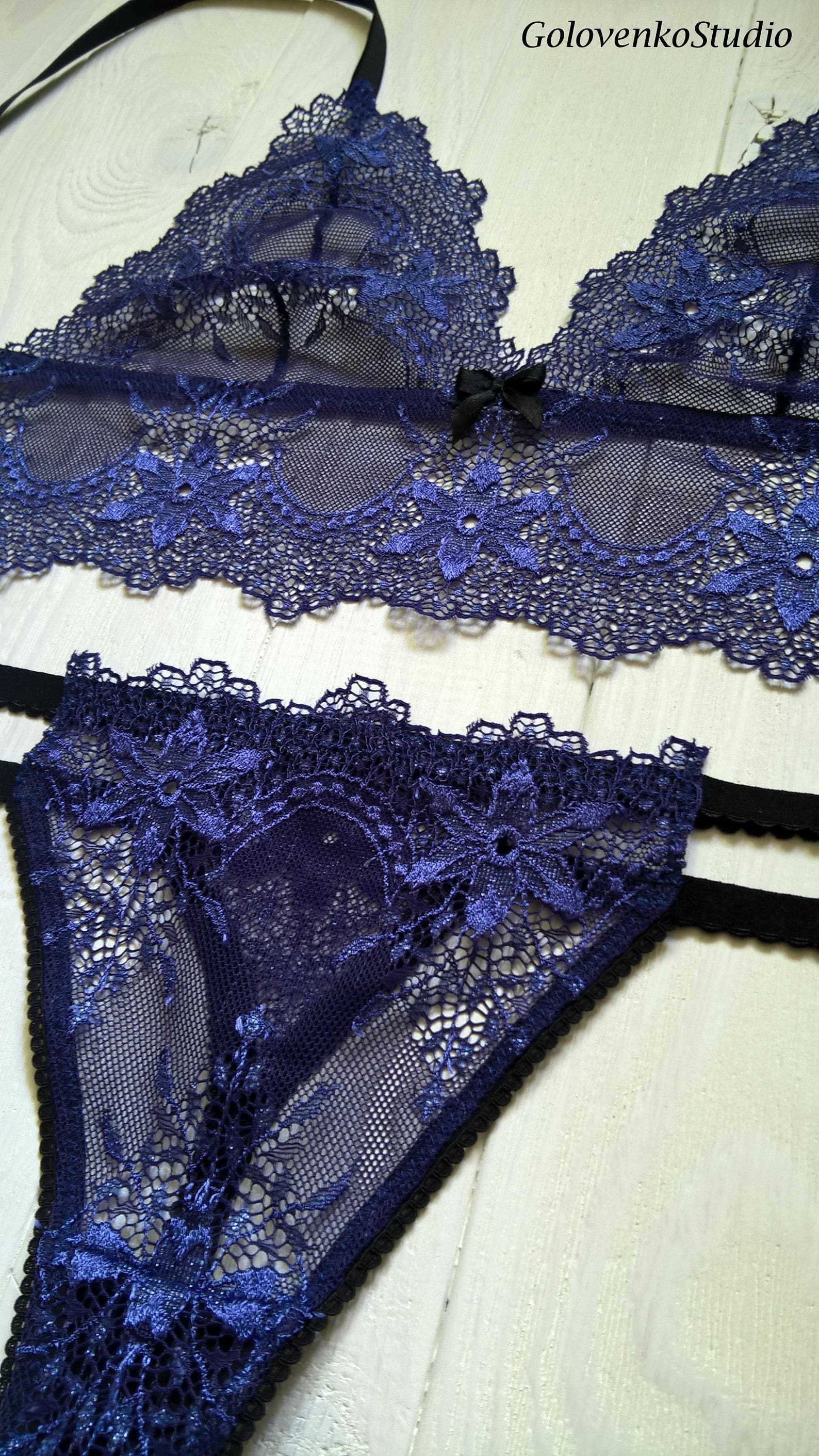 Conjunto De Lencería Azul Lencería De Encaje Azul Lencería Etsy México
