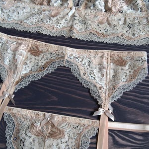 Beige Garter Belt Lingerie Set, Sexy Lingerie, Beige Boudoir Lingerie ...