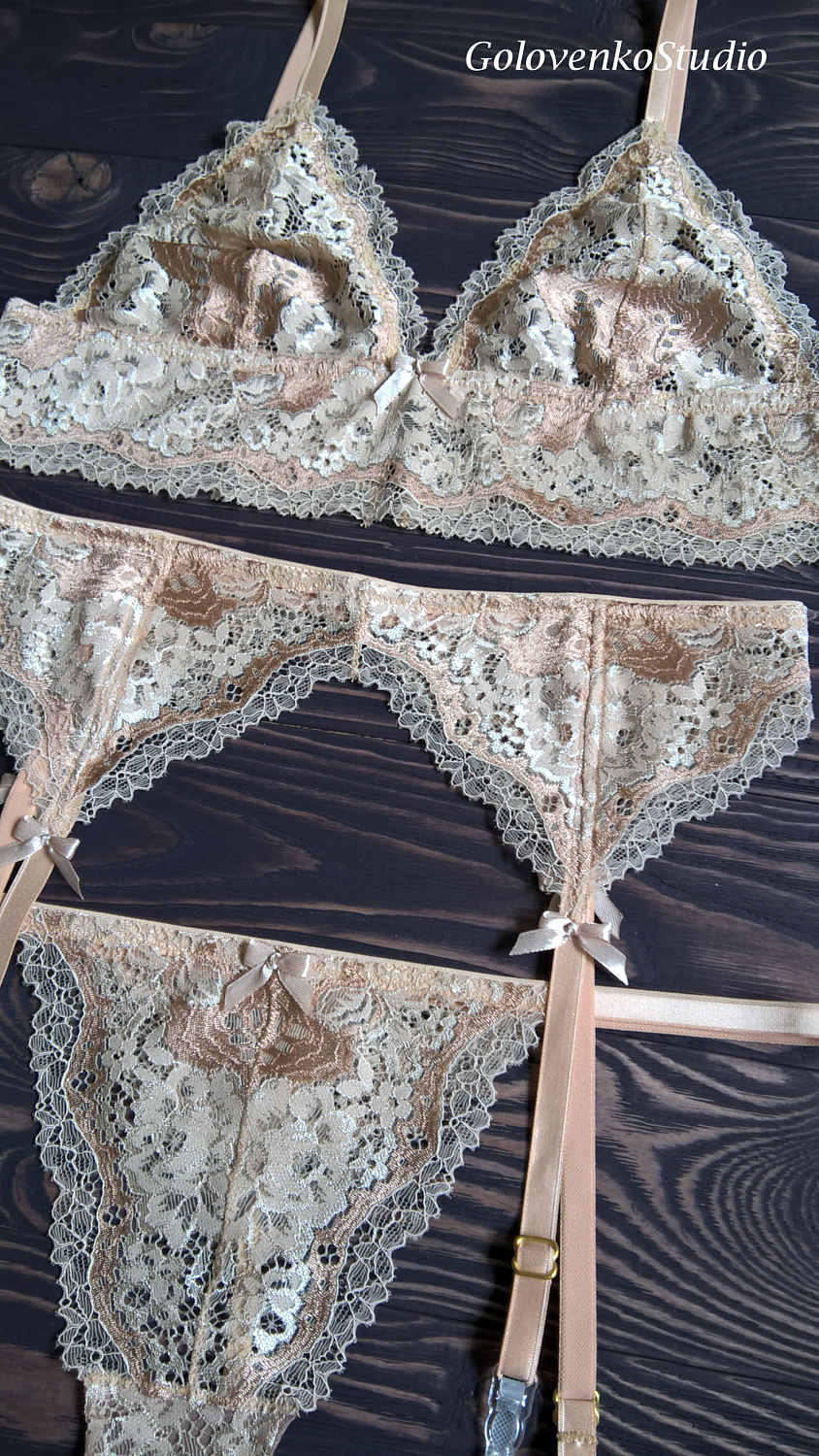 Beige Garter Belt Lingerie Set Sexy Lingerie Beige Boudoir - Etsy
