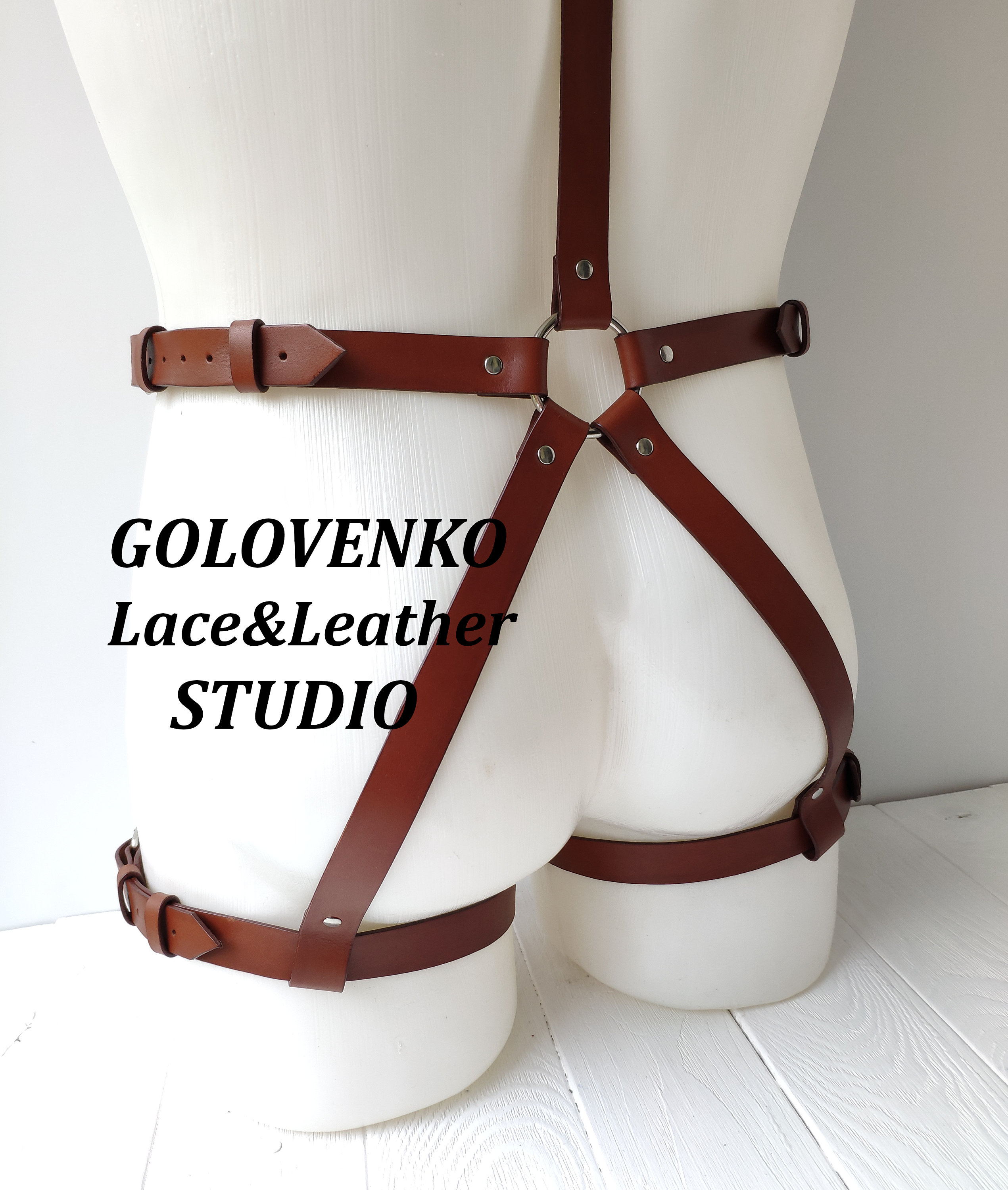 Men's Full Body Leather Harness, Brown Genuine Leather Harness, Male ...