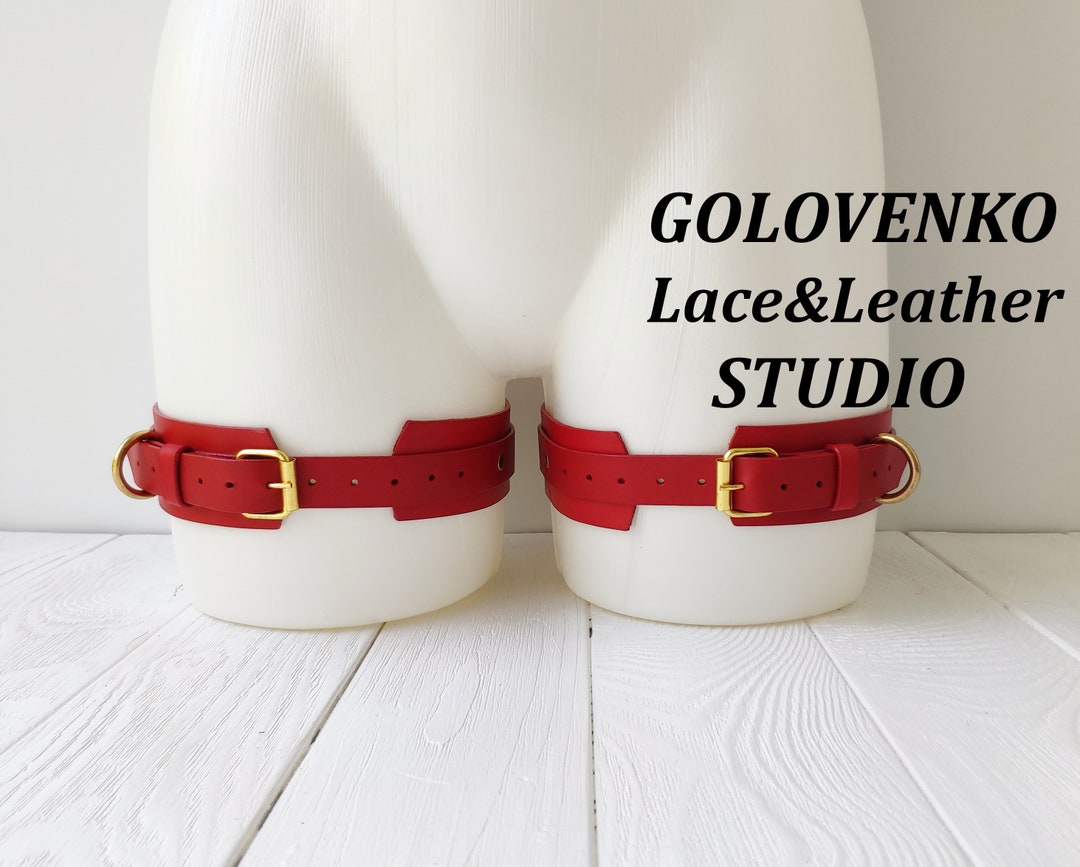 Leather Thigh Cuffs Red Genuine Leather Leg Cuffs Brown - Etsy