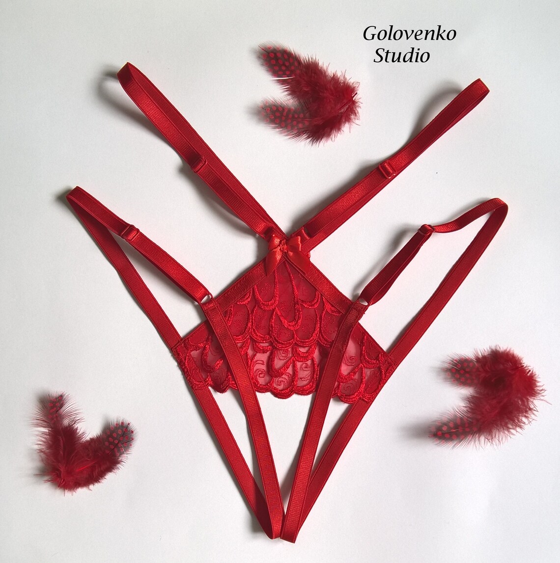 Red harness panties crotchless panties open panties sexy | Etsy