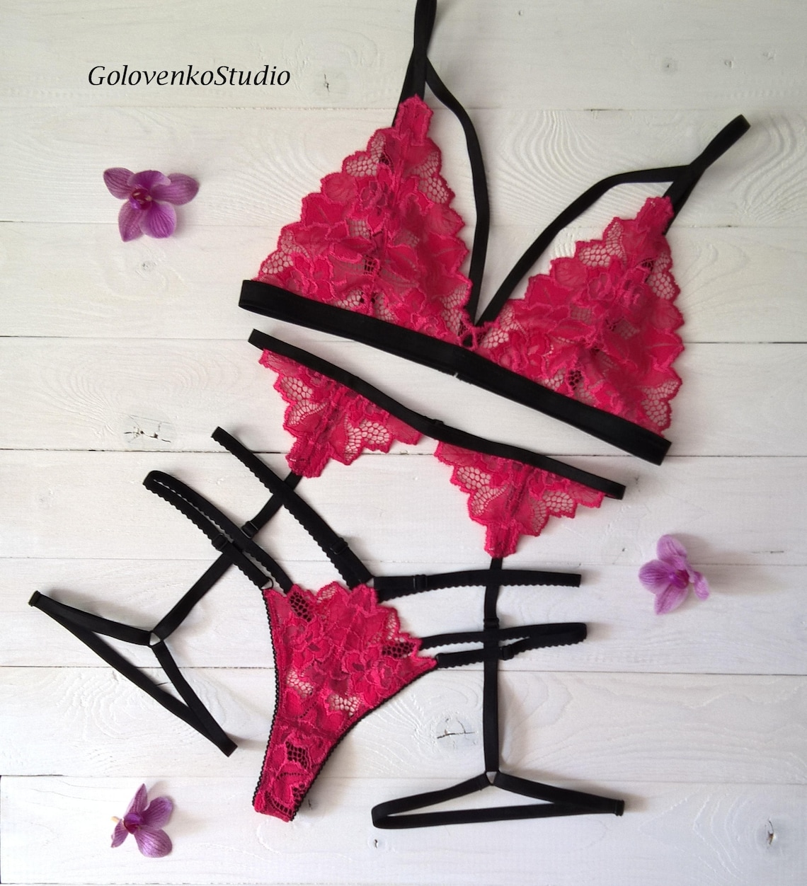 Pink lingerie set pink garter belt lingerie totally white | Etsy