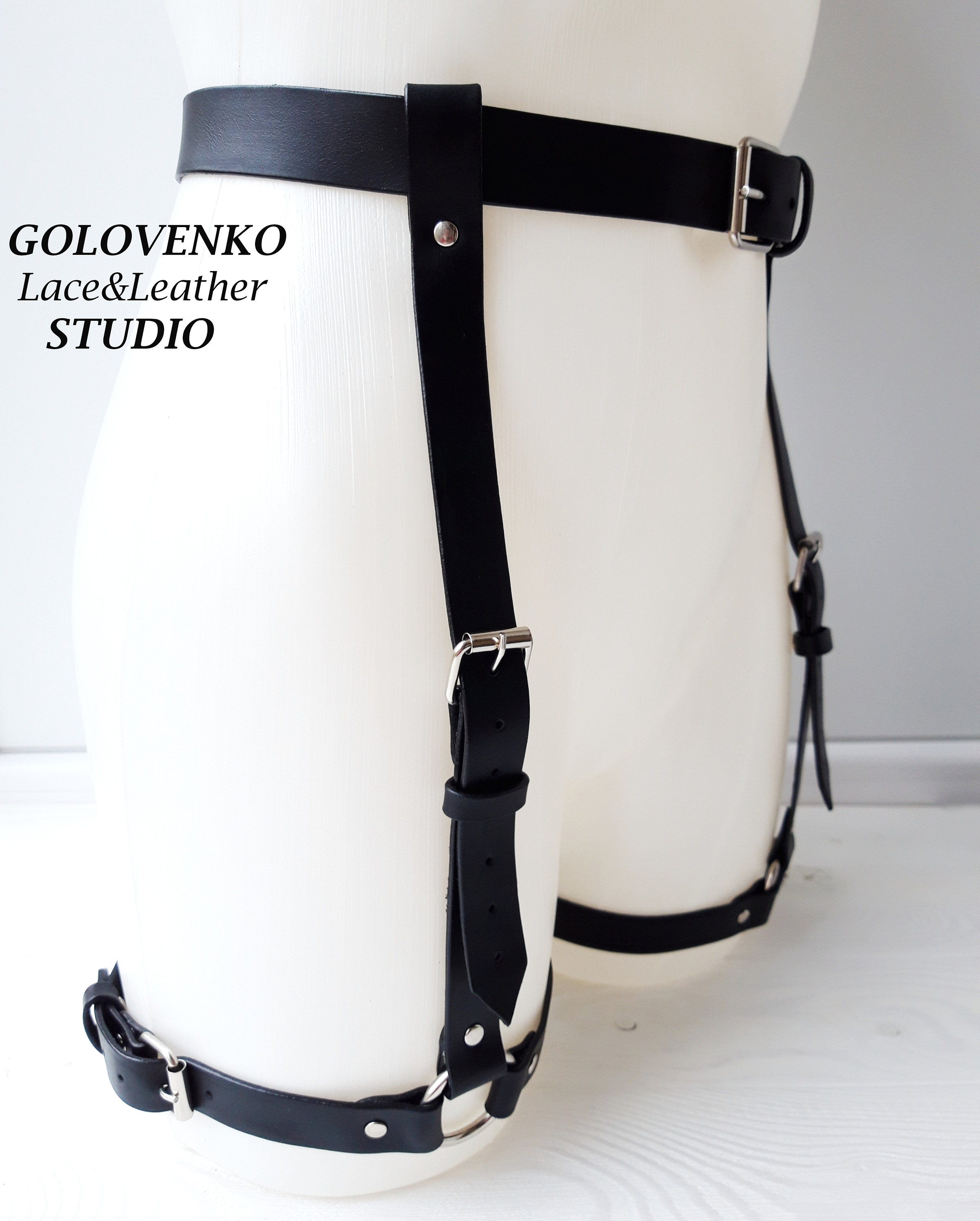 Leather thigh harness genuine leather garter belt unisex | Etsy