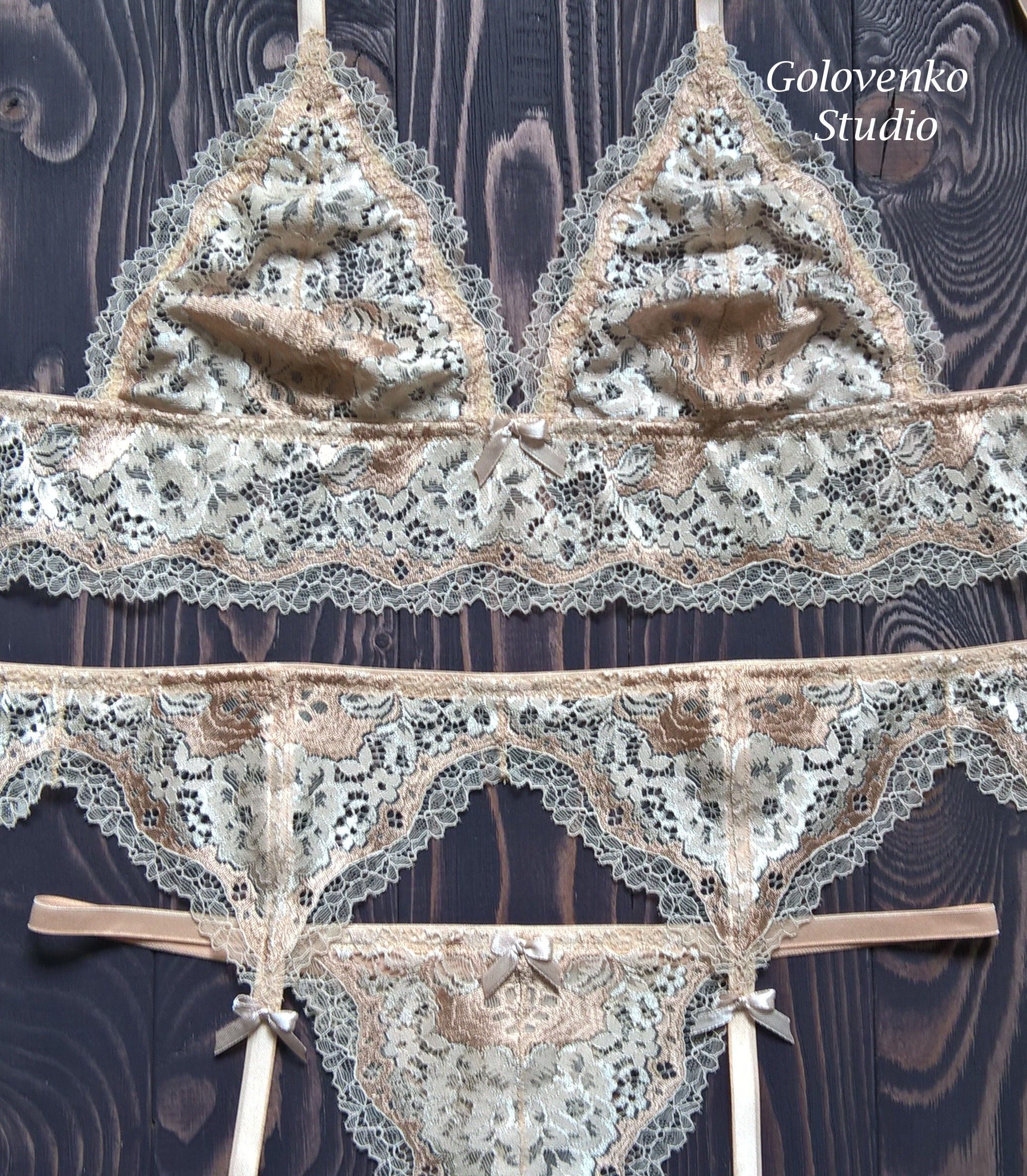 Beige Garter Belt Lingerie Set Sexy Lingerie Beige Boudoir - Etsy