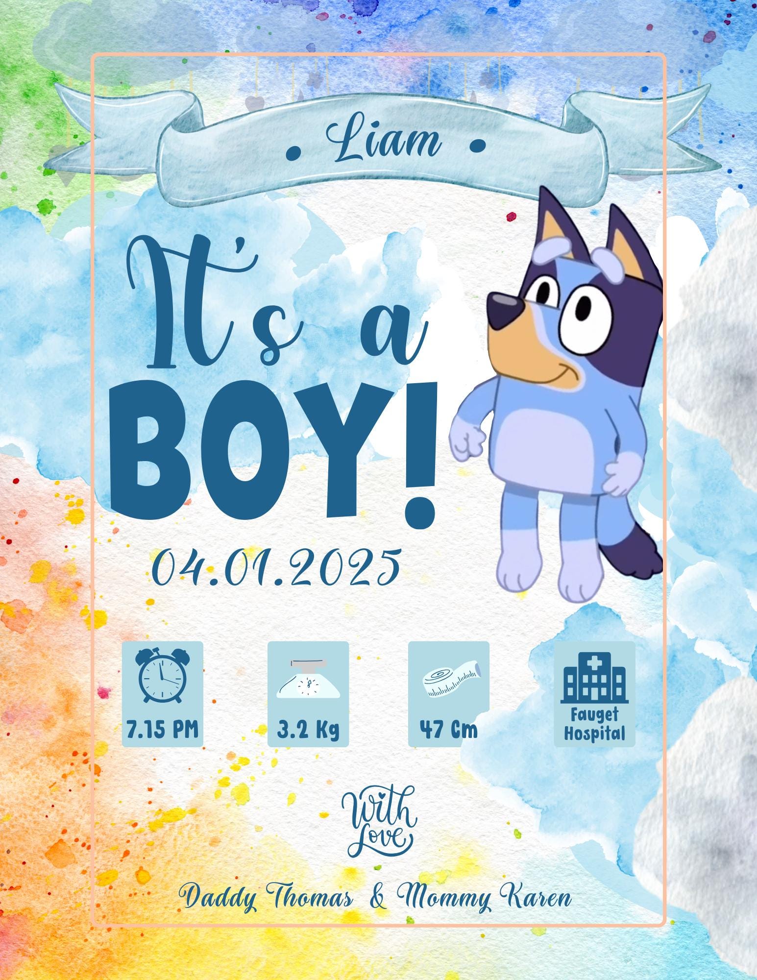 Bluey Png, Bluey Birth Announcement, Bluey Poster, Bluey Birth Poster ...