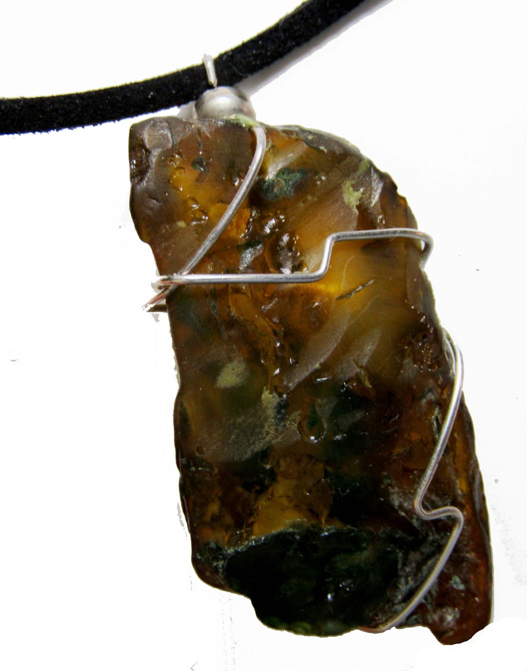 Raw Green Amber Pendant From the Dominican Republic in 925 Silver - Etsy