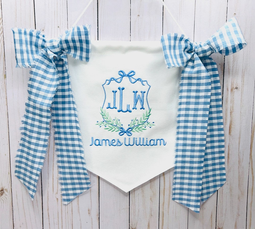 Crest Boy Baby Banner Custom, Crest Embroidered, Fabric Bows ...
