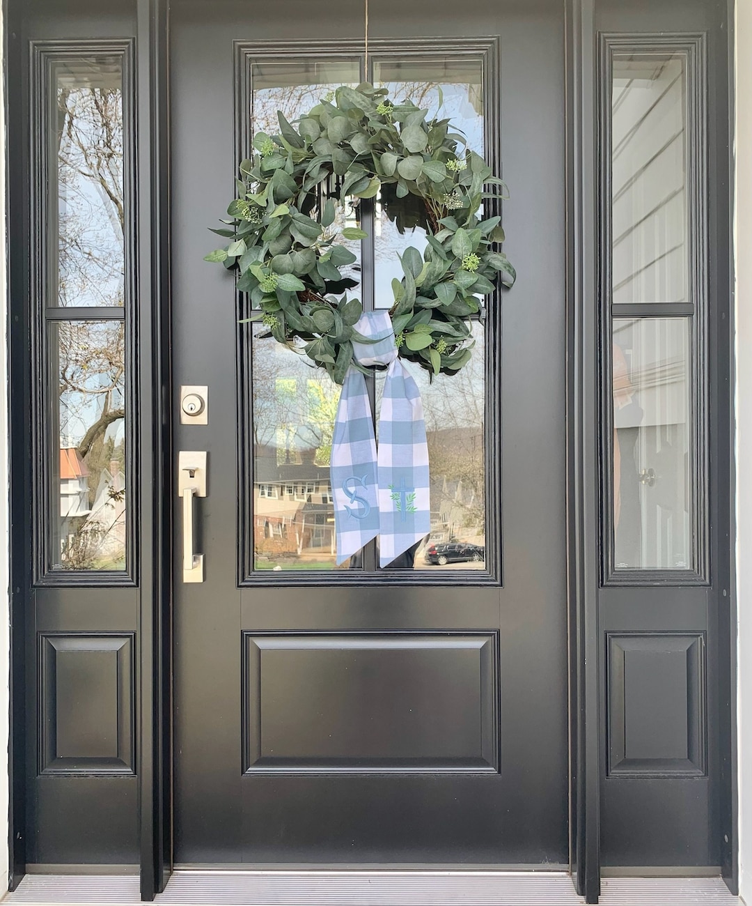 Light Blue Buffalo Plaid Check | Classic Embroidered Wreath Sash ...