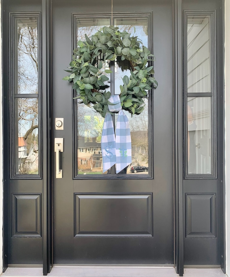 Light Blue Buffalo Plaid Check Classic Embroidered Wreath - Etsy