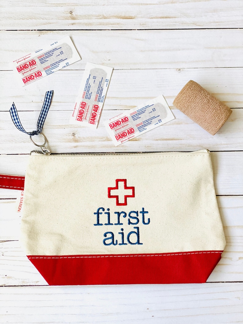 Red Canvas First Aid Pouch | Embroidered Accessory Bag - Etsy