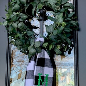 Black Buffalo Plaid Check | Classic Embroidered Wreath Sash | Personalized | Monogrammed ...