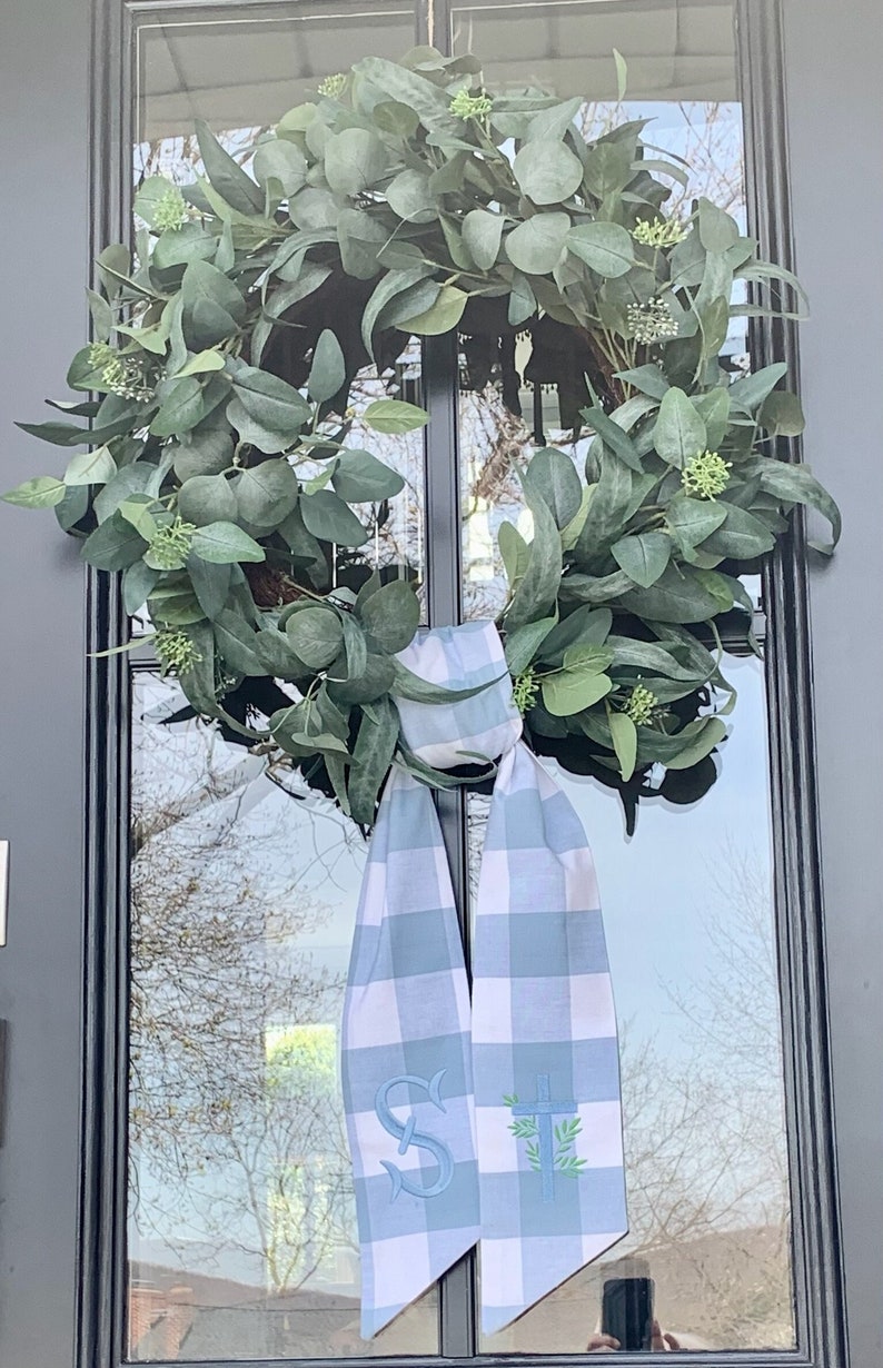 Light Blue Buffalo Plaid Check Classic Embroidered Wreath - Etsy