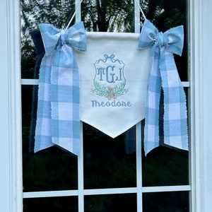 Teacher School Crest Banner Custom, Crest Embroidered, Fabric Bows ...