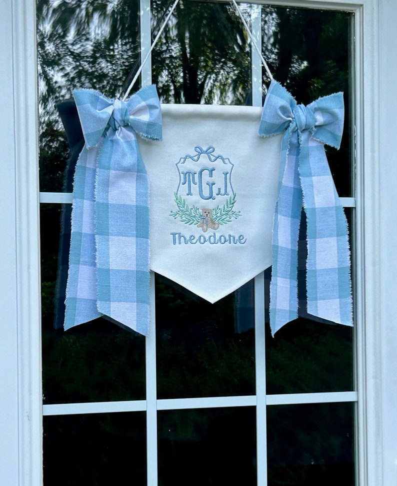 Teacher School Crest Banner Custom, Crest Embroidered, Fabric Bows ...