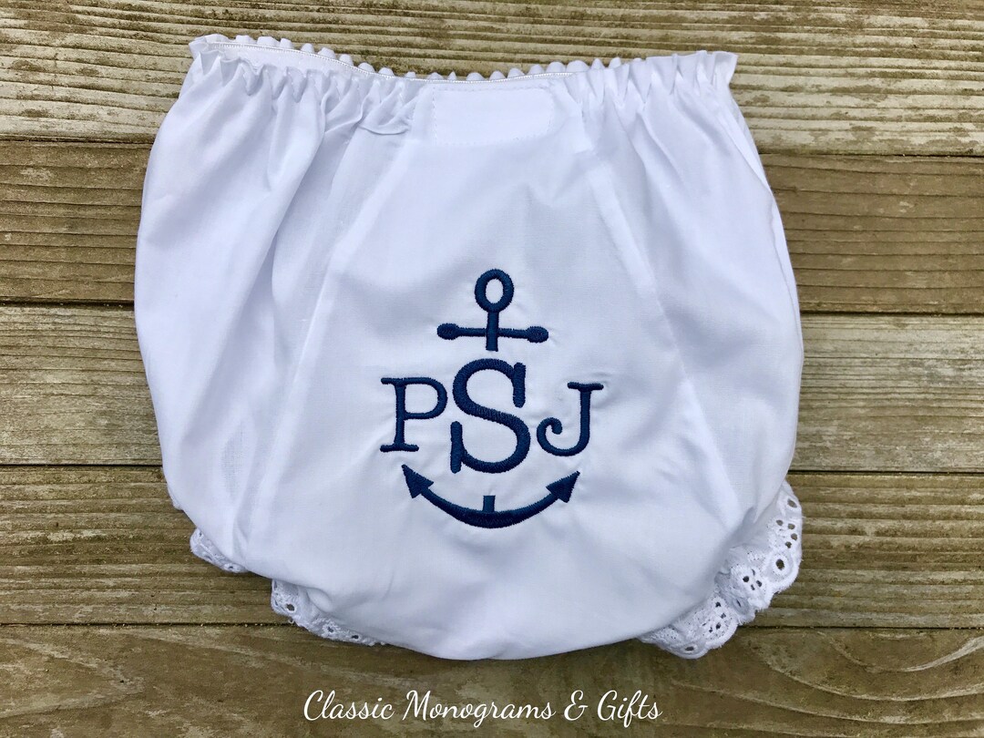 Baby Bloomers | Anchor Monogram | White Eyelet Diaper Cover | Eyelet ...