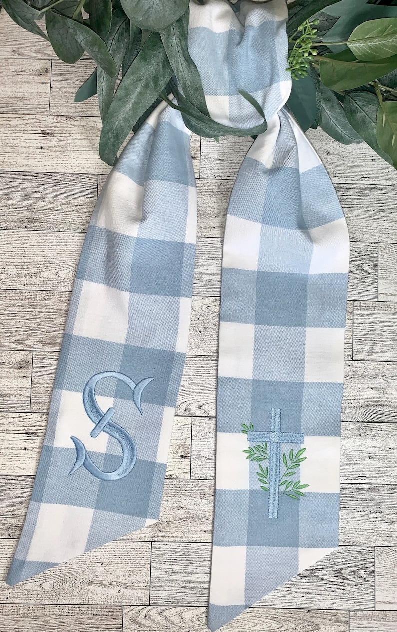 Light Blue Buffalo Plaid Check Classic Embroidered Wreath - Etsy