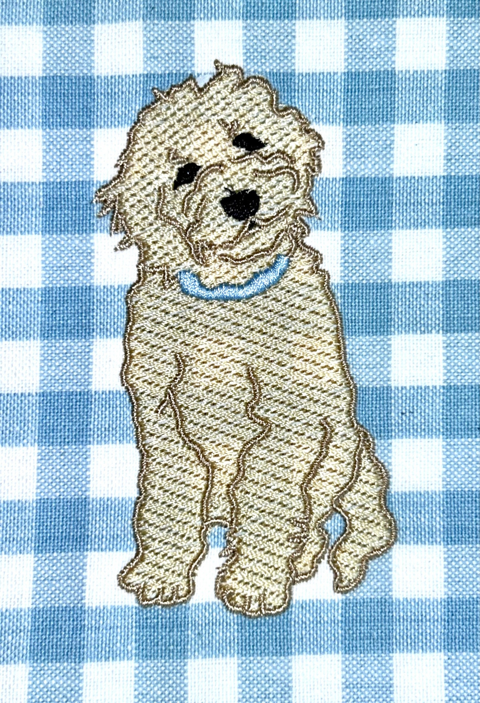 Puppy Light Blue Gingham Plaid | Classic Embroidered Wreath Sash ...