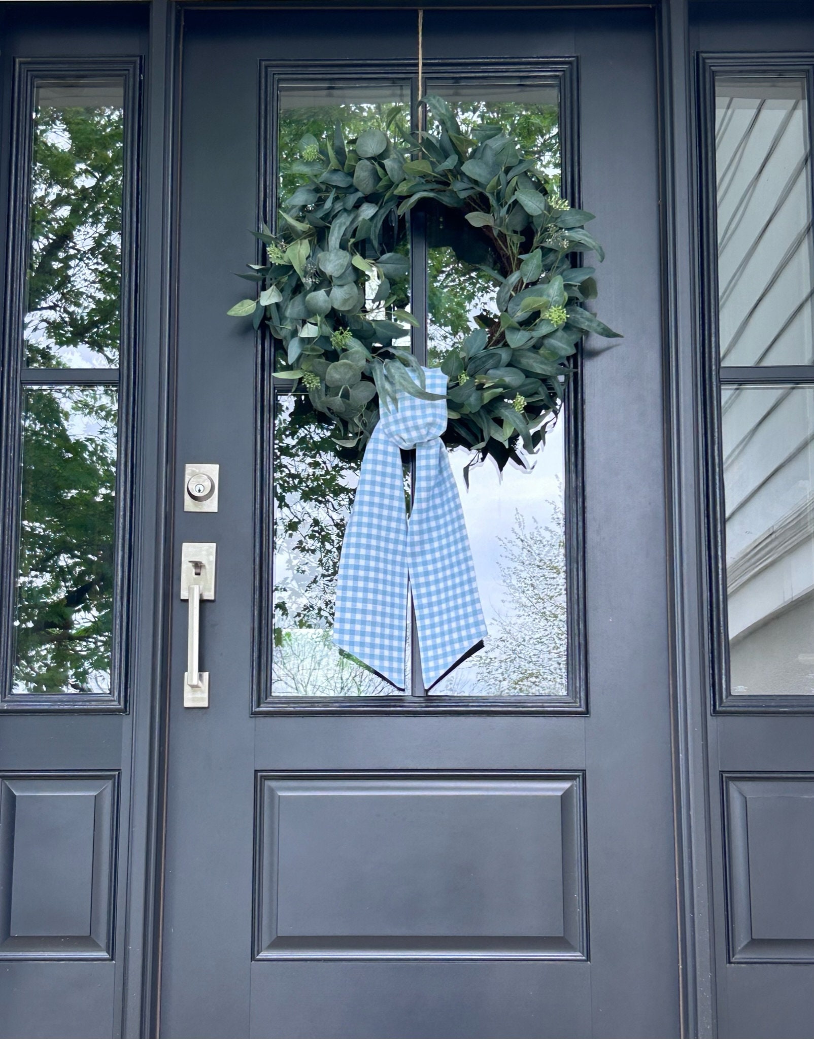 Puppy Light Blue Gingham Plaid | Classic Embroidered Wreath Sash ...