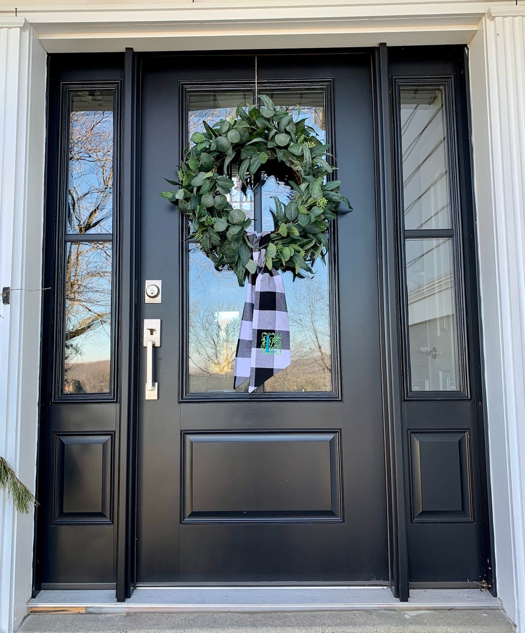 Black Buffalo Plaid Check | Classic Embroidered Wreath Sash | Personalized | Monogrammed ...