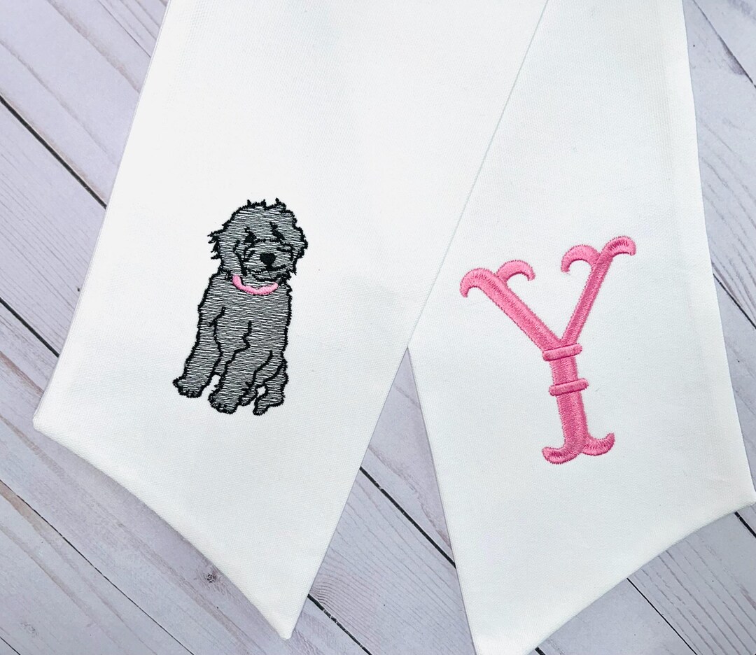 White Doodle Dog Sash | Classic Embroidered Wreath Sash | Personalized ...
