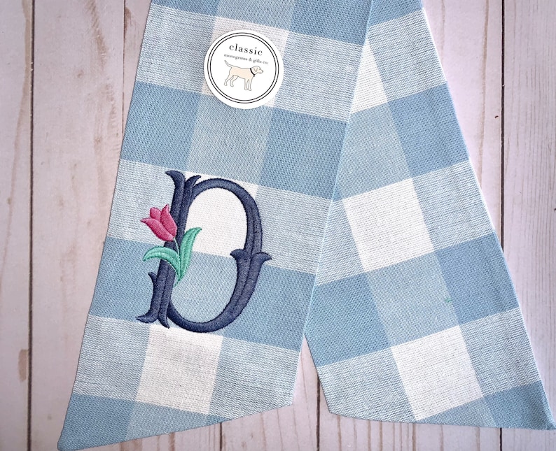 Light Blue Buffalo Plaid Check | Classic Embroidered Wreath Sash ...