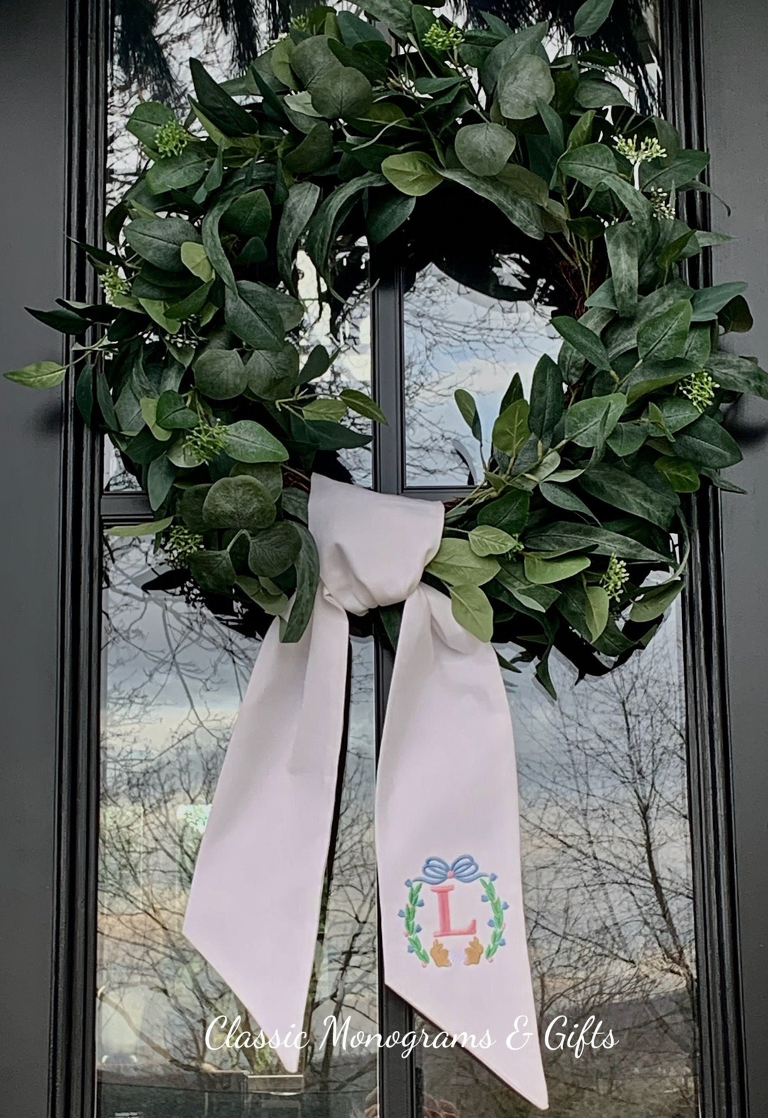 Easter Bunny Laurel | Ivory Classic Embroidered Wreath Sash ...