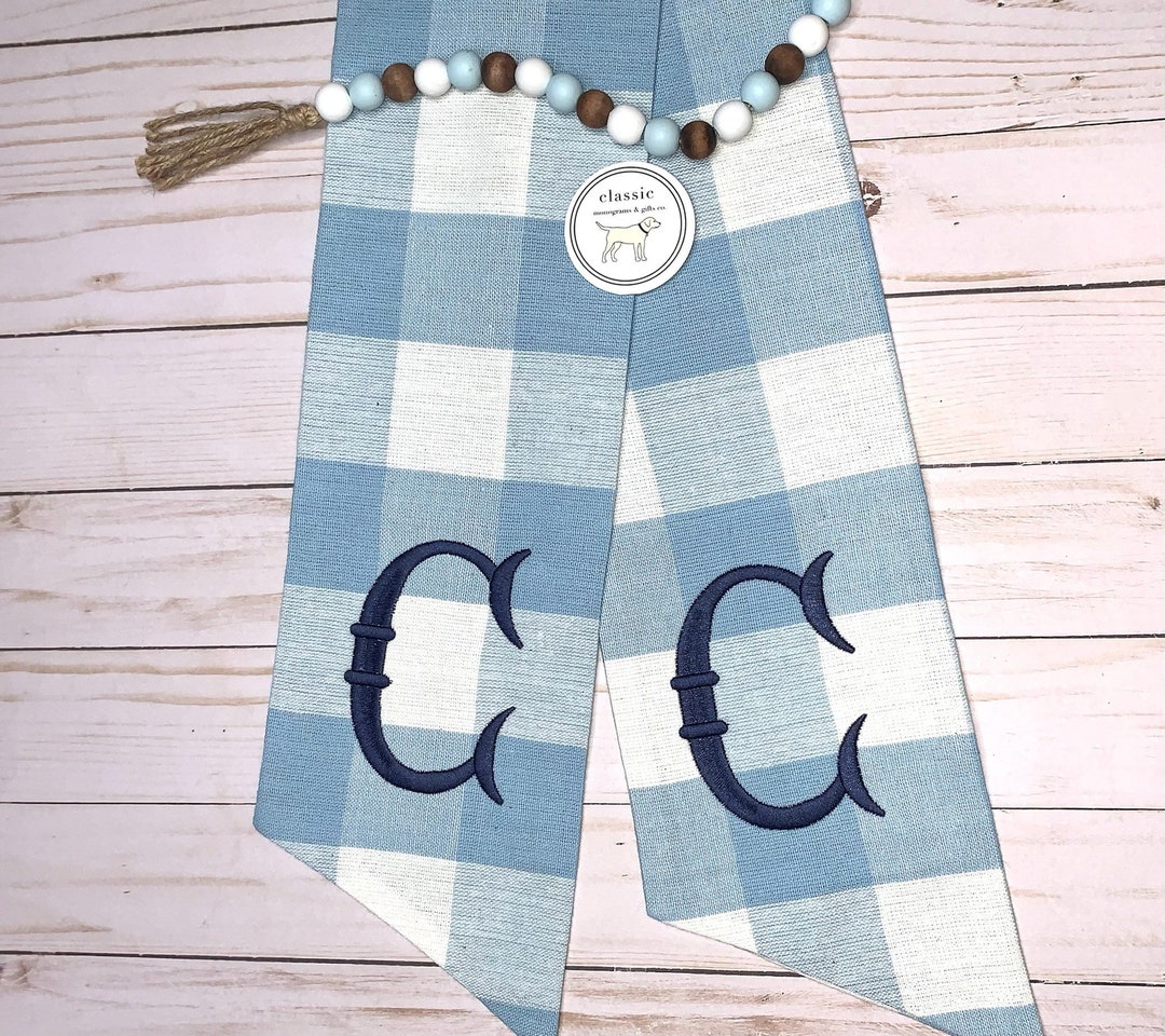 Light Blue Buffalo Plaid Check | Classic Embroidered Wreath Sash ...