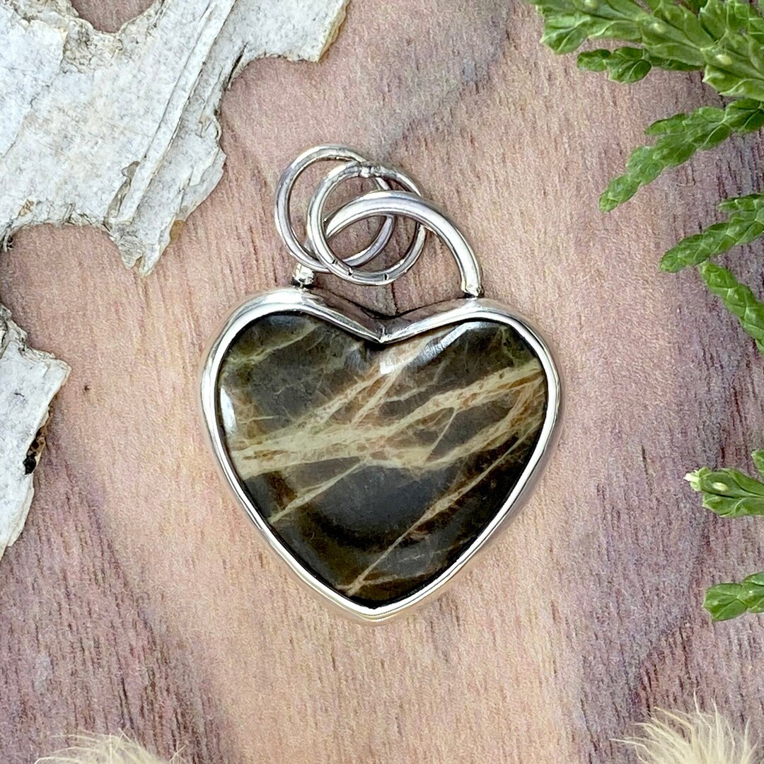 Lake Superior Basalt, Sterling Silver Heart Pendant - Etsy