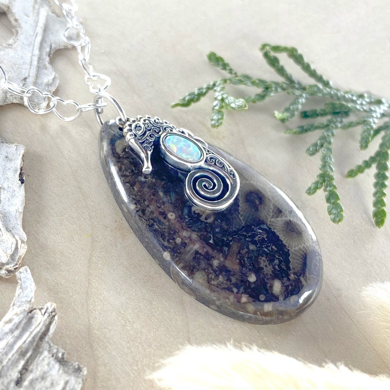 Petoskey Stone Fossil Hash Pendant Necklace - Etsy