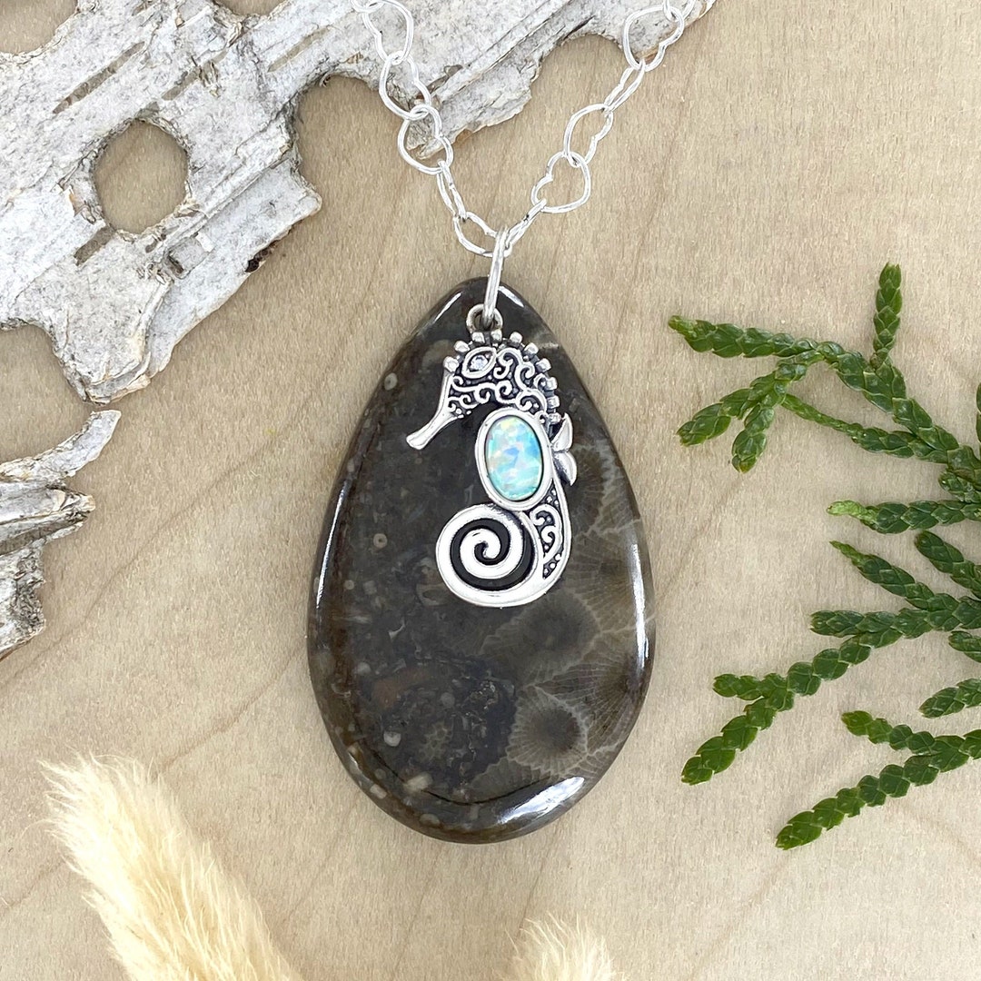 Petoskey Stone Fossil Hash Pendant Necklace - Etsy